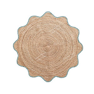 4x4, 5x5, 6x6,feet Natural Jute Scallop Round Rug, Floor Scalloped Edge Rug Braided Boho Eco Large Circular Handmade Area Rugs (CCRD2)
