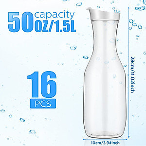 Skylety 16 Pcs 50 oz Clear Water Carafe with Flip Top Lid, Plastic Juice Containers Mimosa Bar Supplies Beverage Pitcher for Water, Juice, Iced Tea, Milk, Lemonade and Other Beverages (White)