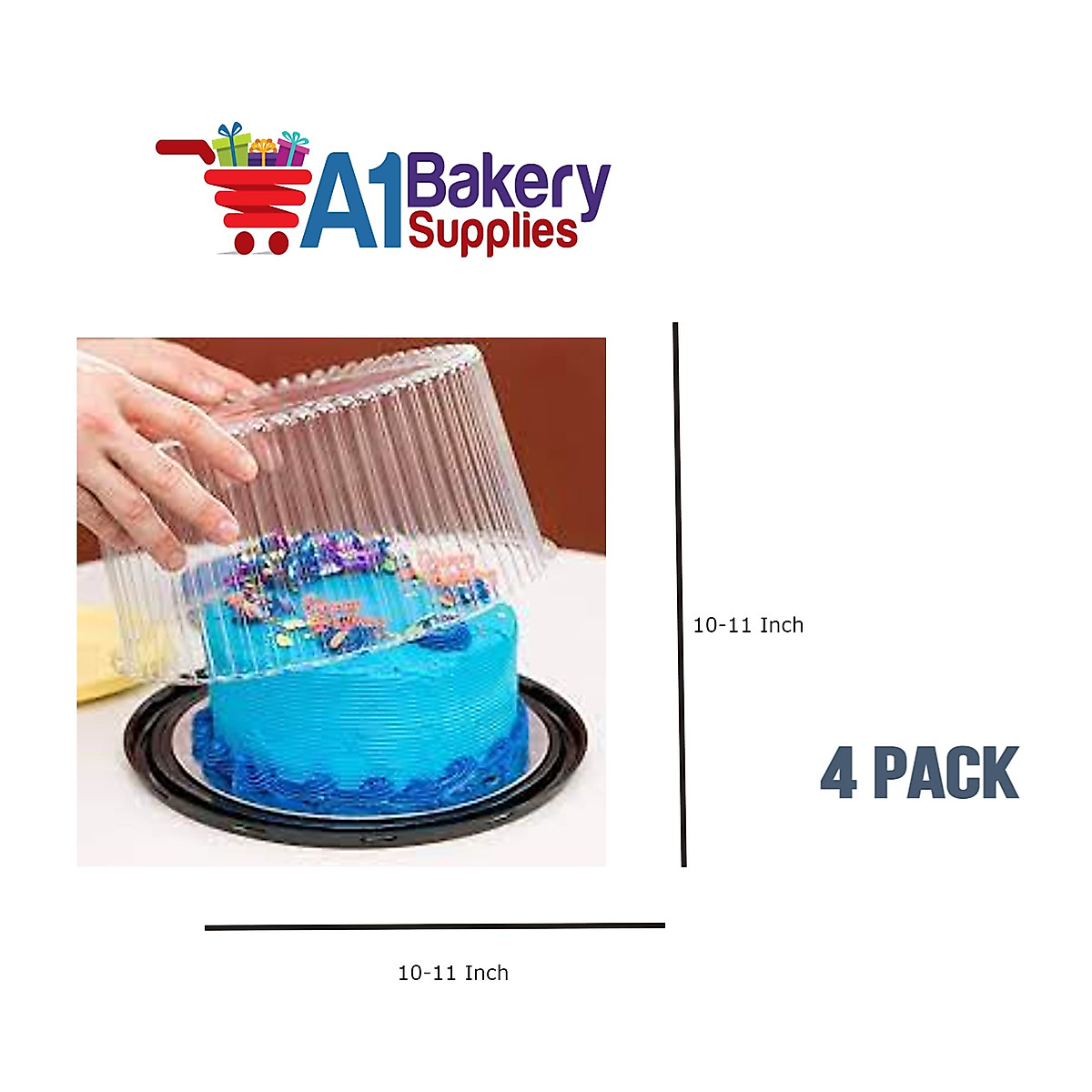 A1 Bakery Supplies 10-11inch Cake Double Layer Clear Cake Container Dome and Base Carry & Display Storage Box (4 Pack)
