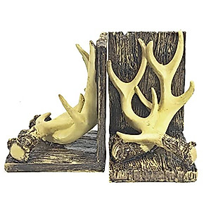 Bellaa Decorative Bookends Antler Rustic Unique Book Ends Home Office Books Shelves Stoppers Holder Nonskid Deer Cabin Decor Mountain Lodge 8 Inch