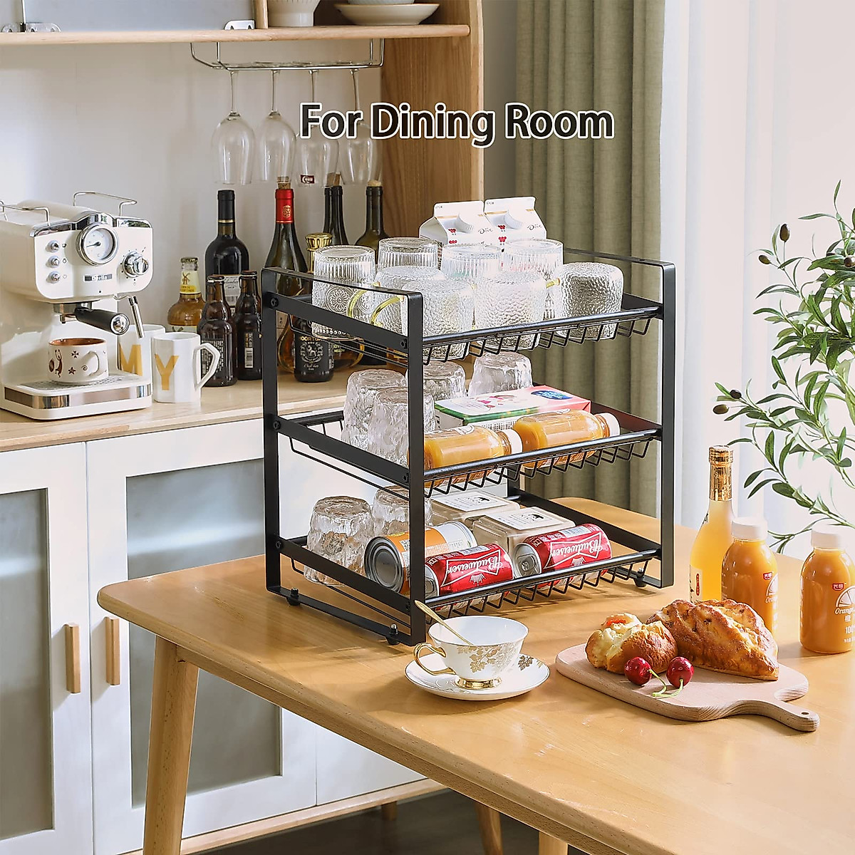 YMYNY 3-Tier Can Rack Organizer, Multifunctional Can Storage Dispenser, Holds Up to 36 Cans, Stacking Rack Holder for Kitchen Cabinets, Countertops, Pantry, Small Spaces, Black, HSR001H
