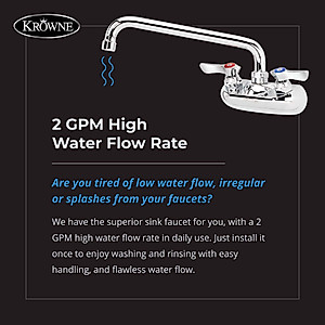 Krowne Wall Mount Kitchen Faucet - Utility Sink 4” Center Mount, 10" Swing Spout, ½” NPT Male Inlet, 2 GPM Flow Rate, Ceramic Valve Chrome Plated Finish, Lever Handle, Silver Series Plumbing