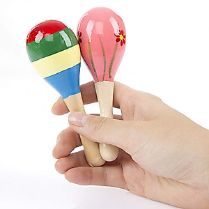 Sansheng 12 PCS Mini Fiesta Wooden Maracas Toys, Wooden Maracas Festival Painting, Wooden Carnival Maracas (Random Colors)