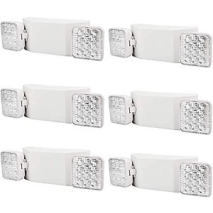 AKT LIGHTING Commercial Emergency Light, UL Certified, White Emergency Light Fixture with 2 LED Square Heads Adjustable & Backup Batteries Exit Lighting（6Pack）