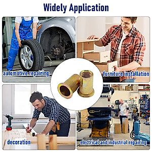 860pcs Rivet Nut Kit, SAE UNC Rivet Nuts Assortment Carbon Steel Flat Head Rivnut Threaded Insert Nut Including 6#-32, 8#-32, 10#-24, 1/4"-20, 5/16"-18, 3/8"-16, 1/2"-13, Yellow Zinc Plated Finish