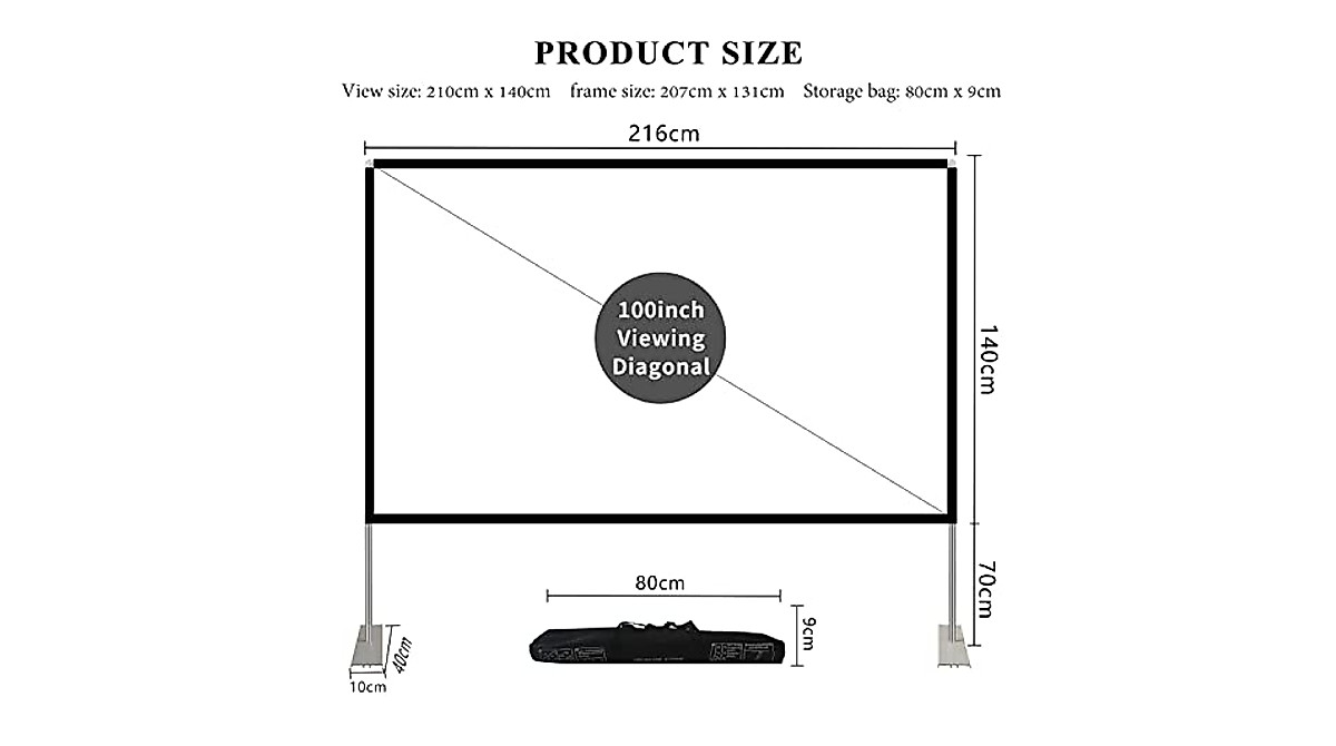 100 Inch Projector Screen with Stand - 4K HD, Fast Setup, Outdoor Indoor