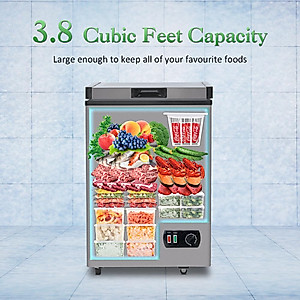 LifePlus Chest Freezer 3.8 Cubic Feet with Removable Storage Basket, Deep Freezer 7 Adjustable Temperature, Energy Saving, Super Quiet for Garage, Office, Kitchen, or Apartment