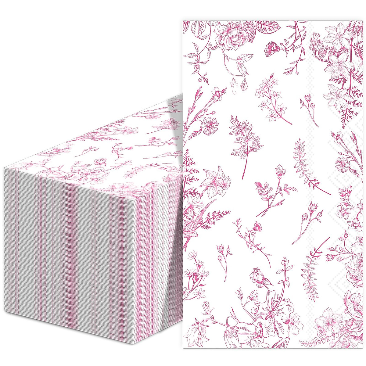 100Pcs Pink Floral Guest Napkins Pink and White Floral Dinner Napkins Party Supplies Pink Floral Paper Bathroom Hand Towels Toile for Wedding Bridal Birthday Baby Shower Garden Tea Summer Party Favor