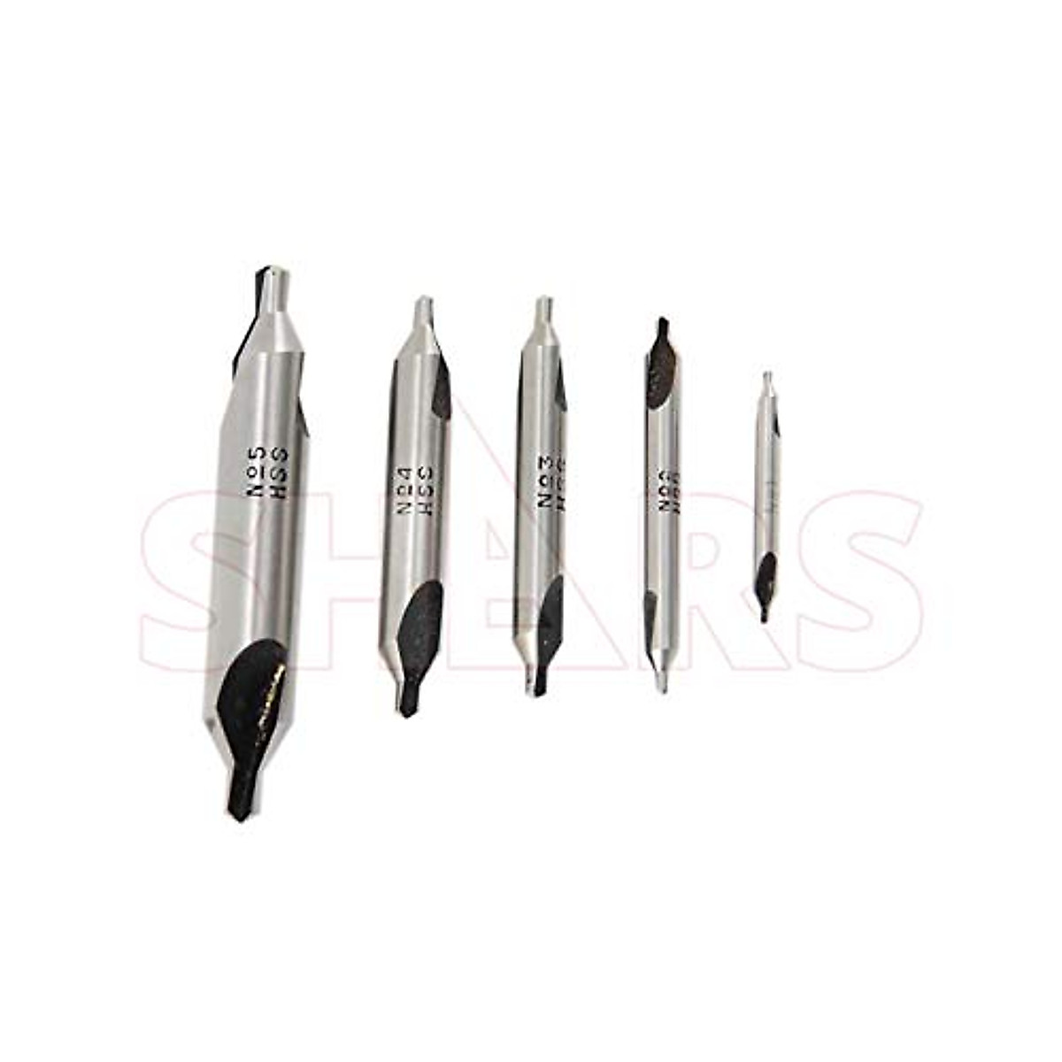 Shars 5 Pcs Center Drill & Countersink Bit Tooling Set #1-5, 60° HSS 404-1358 P{
