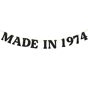 50th Birthday Decorations No DIY Made in 1974 Banner Glitter Cheers to 50 Years Happy 50th Birthday Banner Party Favors 1974 birthday decorations for Men Women (Black)