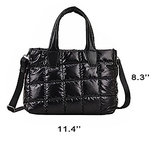 Puffer Tote Purses Puffy Crossbody Bags Quilted Handbags Women Cotton Padded Bag Fashion Winter Lightweight Work Travel (black)