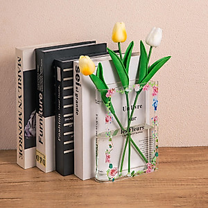 NEUTREHK Book Vase for Flowers,Acrylic Book Vase for Flowers,Clear and Unique Book Flower Vase,for Home,Bedroom,Office,Dining Room Kitchen(Pink)
