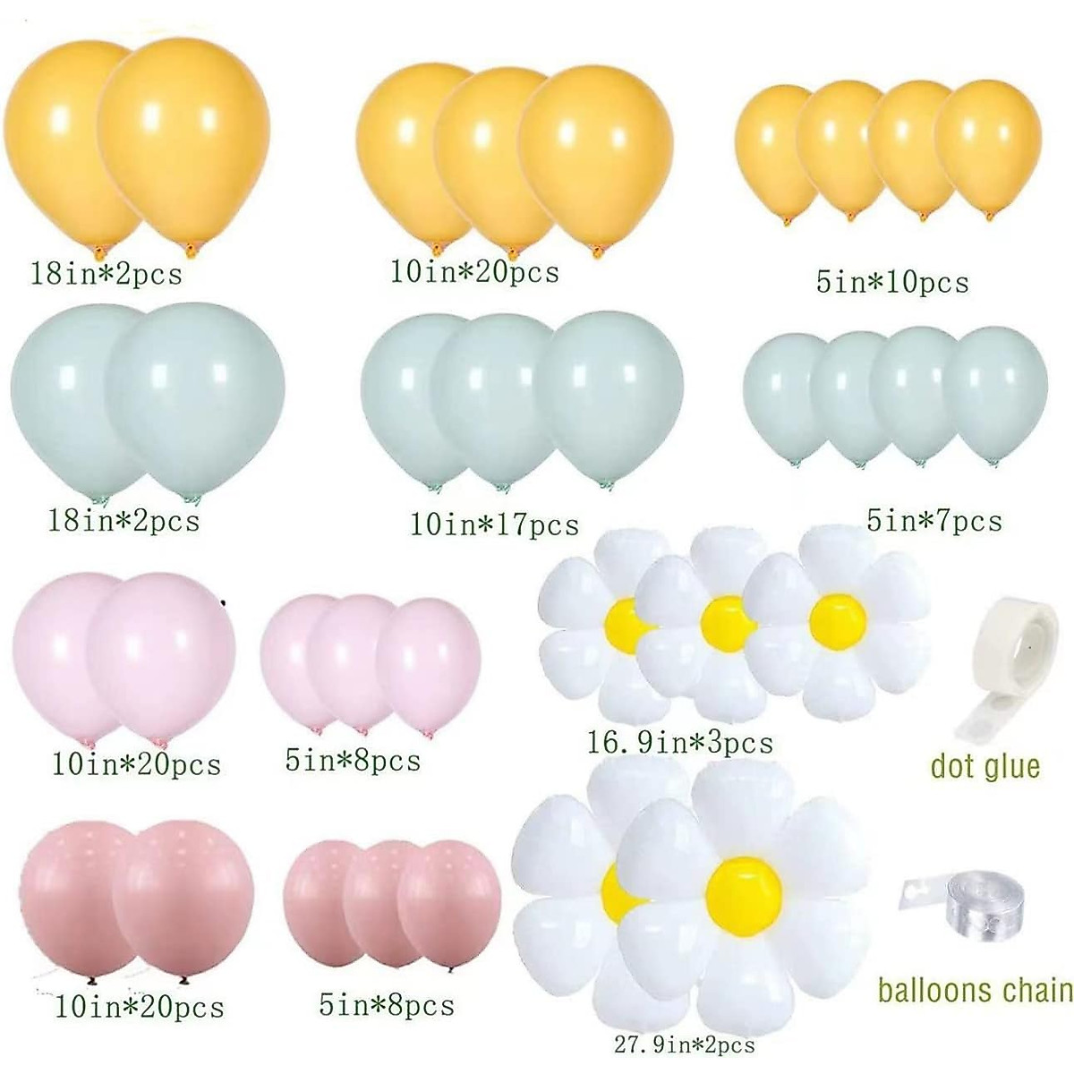 JOPY Daisy Balloon Garland Arch Kit Macaron Pastel Flower Rainbow Balloons Theme Party Decorations for Girls Baby Shower Birthday Bridal Wedding