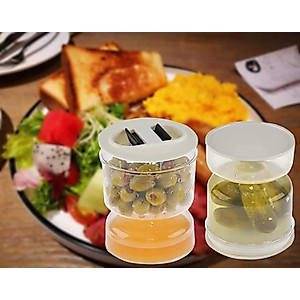 Pickle and Olives Jar Container With Strainer Flip Hourglass, Hourglass Jar Kimchi Jar Dry and Wet Separation Kitchen Pickled Cans Plastic Household Cylinder Fermentation Storage Tank（2PSC Brush）