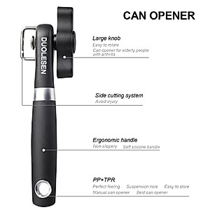 DUOLESEN Can Opener, Manual Can Opener, Can Opener Smooth Edge, Can Opener Manual Safety, Hand Held Can Openers, Commercial Can Opener, Heavy Duty Can Opener, Can Openers for Kitchen