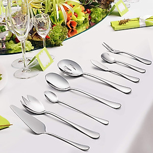 LIANYU 8 Piece Serving Utensils, Stainless Steel Flatware Hostess Serving Set, Mirror Finished, Dishwasher Safe