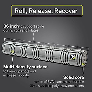 TriggerPoint CORE Foam Massage Roller with Softer Compression for Exercise, Deep Tissue and Muscle Recovery - Relieves Muscle Pain & Tightness, Improves Mobility & Circulation (36''), Gray