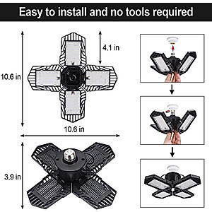4 Pack LED Garage Lights,100W Deformable Led Garage Lighting 10000LM E26 Daylight 6000K LED Garage Ceiling Lighting Super Bright Adjustable Garage Lights for Garage,Warehouse
