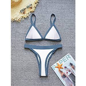 swimall Women's Triangle Bikini Set Sexy Brazilian Sporty Two Piece Swimsuit Cute Bathing Suit - White - Medium