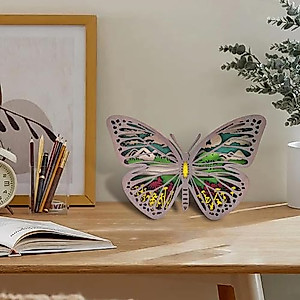 Wooden Animals Light, 3D Multi-layer Wooden Carving Light, Durable Wooden Butterfly Lights, Portable Wood Carved Lamp, Woodcarving Animal Crafts Glowing Butterfly Decor for Desktop Living Room Bedroom