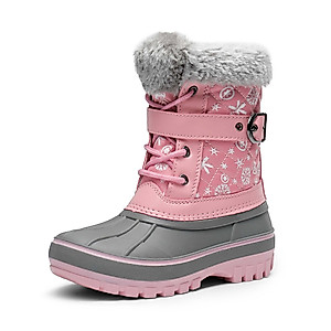 DREAM PAIRS Girls Boys Snow Boots Water-Resistant Outdoor Warm Cozy Anti-Slip Mid Calf Faux Fur Lining Winter Shoes for Little/Big Kids,Size 13 Little Kid,Pink,KRIVER-3