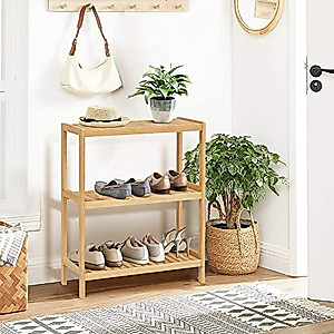 Elesuli 3-Tiers Bamboo Bathroom Rack Organizer Storage Rack Bamboo Bathroom Storage Standing Shelf Multifunctional Shelving Utility Layer Organizer for Kitchen