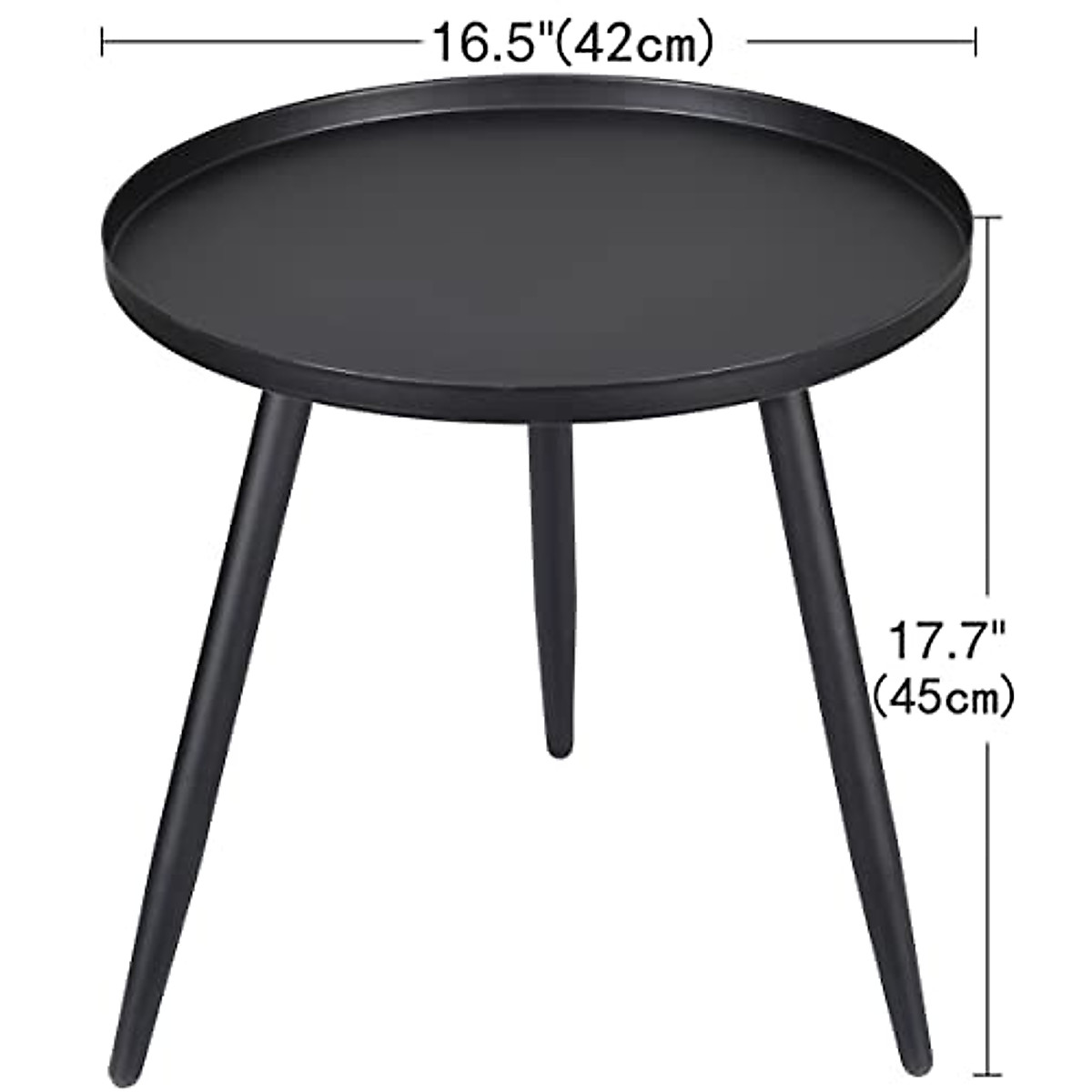 H JINHUI Round Sofa Side End Tables Metal Bedside Tables Nightstands for Small Space Living Room Bedroom Balcony, Anti-Rust and Waterproof, Matte Black