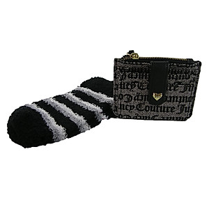 Juicy Couture New Logo Credit Card Wallet Coin Purse Black & Socks Set 2 Piece
