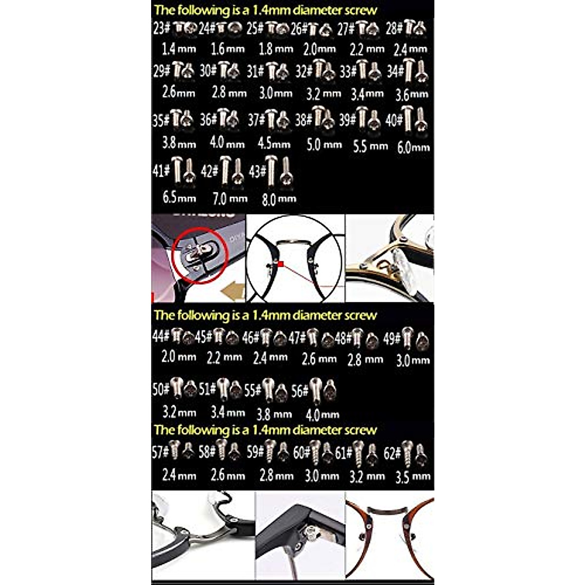 OctinPris Eyeglass Sunglass Repair Kit with Screws Tweezers Screwdriver Tiny Micro Screws Nuts Assortment Stainless Steel Screws Glasses Repair Nose Pads for Spectacles