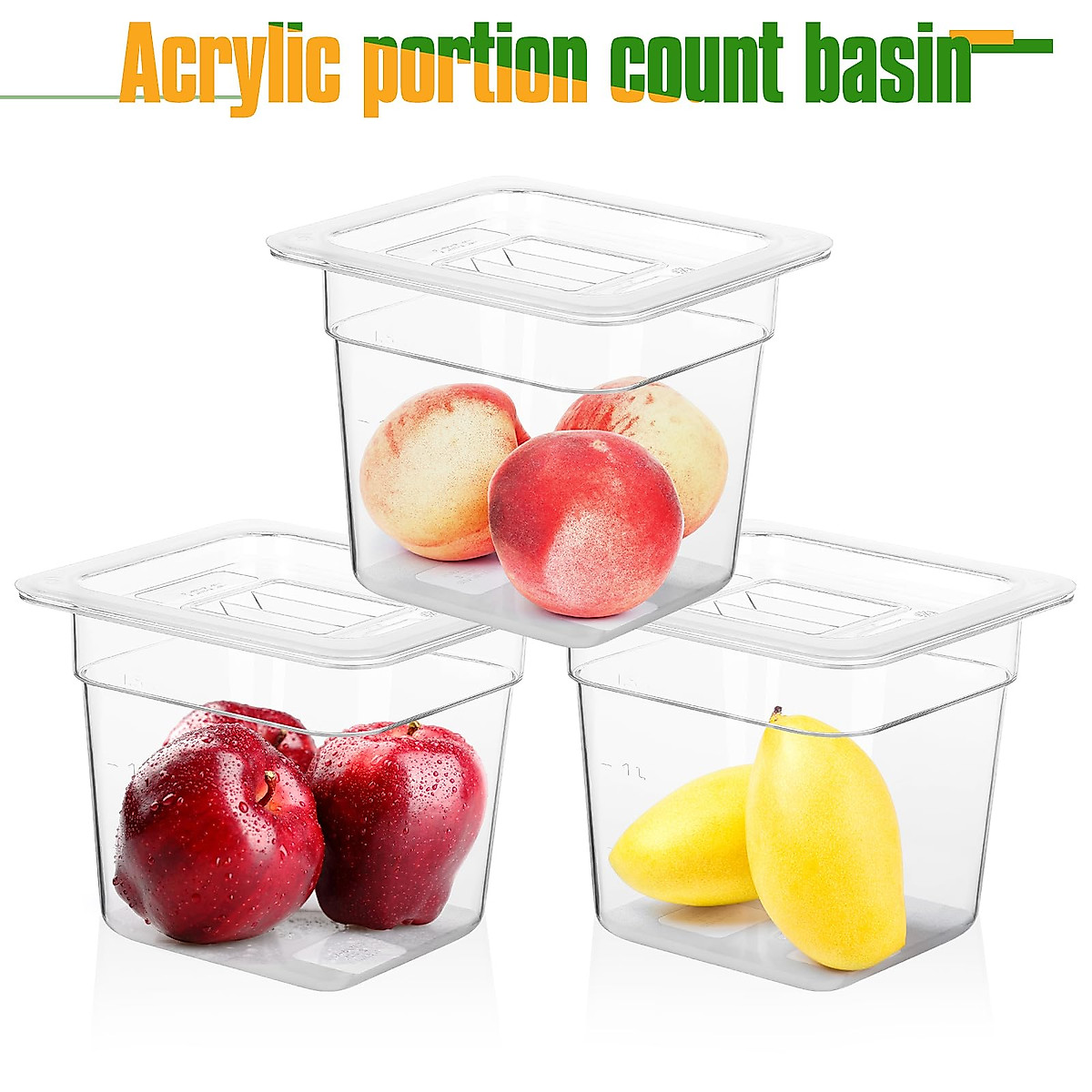 PYQTH 12 Pack Plastic Food Pan with Lids 1/6 Size 6'' Deep Restaurant Food Containers Stackable Clear Polycarbonate Commercial Hotel Pans with 1 Plastic Spoon for Fruits Vegetables