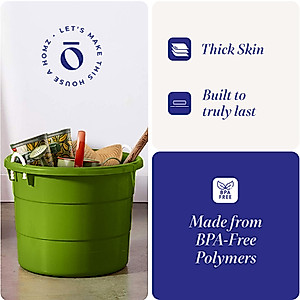 HOMZ 17-Gallon Indoor Outdoor Storage Bucket w/Rope Handles for Sports Equipment, Party Cooler, Gardening, Toys and Laundry, Bold Lime Green (4 Pack)