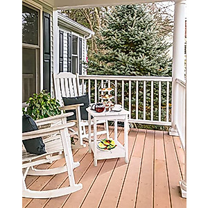 Tikea Adirondack Outdoor Side Table, 16.7" Outdoor End Table for Patio Pool Porch, All Weather Resistant Outdoor Patio Furniture White