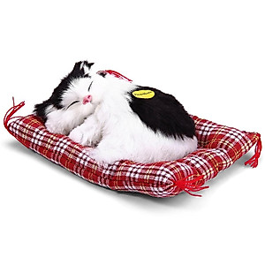 A-Parts Lovely Simulation Animal Doll Plush Cat Toy with Sound Kids Toy Decorations Stuffed Toys Black & White