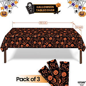 KatchOn, Pumpkin Halloween Tablecloth Plastic - 54x90 Inch, Pack of 3 | Pumpkin Tablecloth, Black and Orange Halloween Table Covers | Halloween Table Cloth Disposable, Pumpkin Halloween Decorations