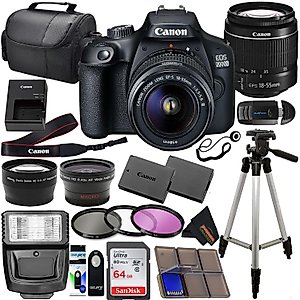 Canon EOS 2000D (Rebel T7) DSLR with 18-55mm Lens 3 Lens Kit and Sunshine Photo Accessories Bundle (Renewed)