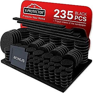 Felt Furniture Pads 235 PCS X-Protector! Huge Quantity of Black Furniture Pads for Hardwood Floors with Many Big Sizes – Your Ideal Wood Floor Protectors for Furniture. Protect Any Type of Hard Floor!