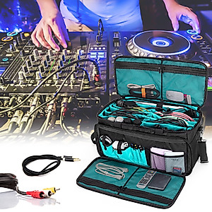 LoDrid Large Cable File Bag with Inside Padded Bottom and Detachable Dividers, DJ Bag with Multiple Pockets for 15.6” Laptop, DJ Gear, Sound Instrument, and Music Equipment, Black