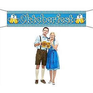 Nepnuser Oktoberfest Fence Banner for German October Fest Themed Party Decoration Blue Bavarian Flag Check Hanging Banners for Beer Party Supply