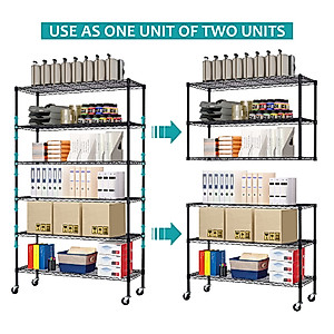 6 Tier Wire Shelving Unit Rack, NSF Heavy Duty Height Adjustable Storage Shelf Metal Shelving with Wheels/Feet Levelers for Garage Rack Kitchen Rack Office Rack Commercial Shelving - 18"x48"x82" Black