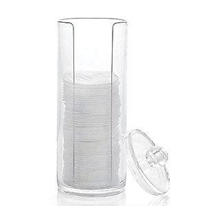 Cosmetic Cotton Pad Holder, Acrylic Clear Cotton Rounds Holder with Lid Cotton Pad Organizer Container Dispenser for Bathroom Vanity Countertop
