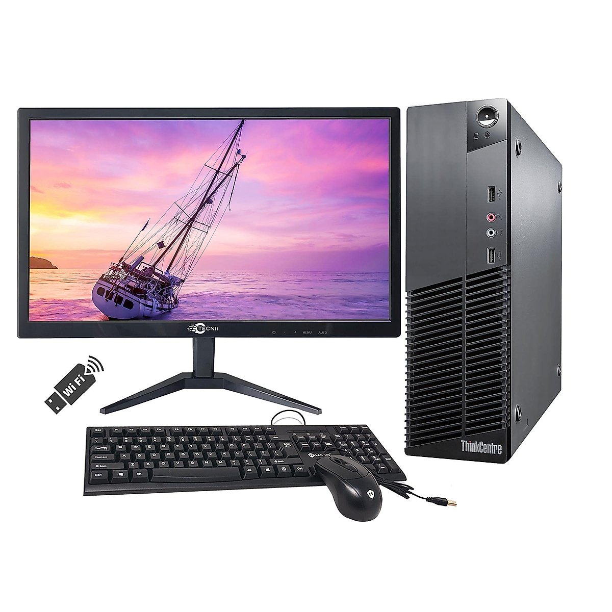 Lenovo ThinkCentre M81 Desktop Computer PC Bundle with Tecnii 20" Monitor(HDMI) (Intel Quad Core i5 up to 3.40 GHz, 8GB RAM, 500GB HDD, KB, Mouse, WiFi, USB 2.0 Windows 10 Home 64-bit) (Renewed)