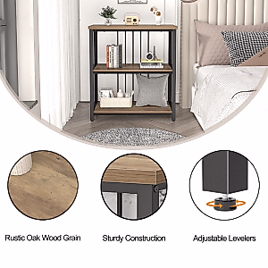 FOLUBAN Small Bookshelf and Bookcase, 3 Tier Open Book Shelf, Modern Metal and Wood Shelving Unit for Living Room Bedroom, Oak