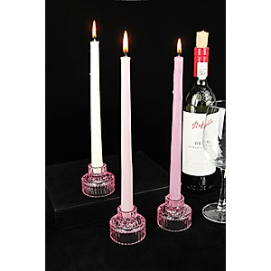 Vixdonos Pink Candle Holders Set of 6 Glass Tealight Candle Holders for Table Centerpieces and Wedding Decor(L)