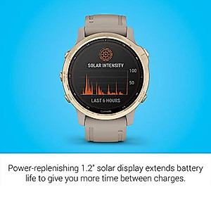Garmin fenix 6s Pro Solar, Smaller-Sized Multisport GPS Watch with Solar Charging Capabilities, Advanced Training Features and Data, Light Gold with Tan Band