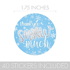 Blue Snowflake Thank You Snow Much Stickers, Blue Winter Onederland 1st Birthday Party Thank You Stickers - 40 Count