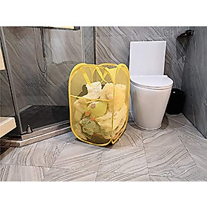 Bud Mesh Pop up Laundry Hamper, Foldable Clothes Hamper Laundry Basket for Kids Room, Bedroom, College Dorm or Travel, Yellow