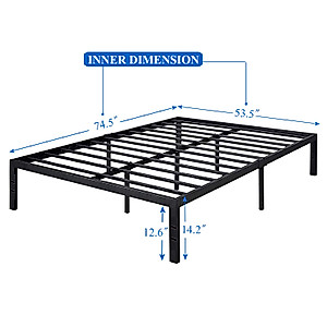 VECELO 14 Inch Metal Platform Bed Frame,Heavy Duty Steel Slat/Noise Free&No Box Spring Needed/Easy Assembly Mattress Foundation, Full Size