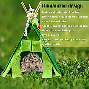 Hamster Tent - Guinea Pig House Small Animal Hiding Place Small pet nest Wooden Stick Triangle Tent for Guinea Pigs, Hamsters, Flying Squirrels, etc. (Green)