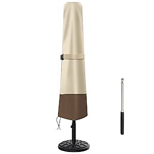 Umbarlla Cover Waterproof Heavy Duty 600D Oxford Patio Umbrella Cover for 7ft to 10ft Umbrella Covers for Umbrellas Outdoor Garden Umbrellas Parasol Cover with Push Rod, Beige&Brown