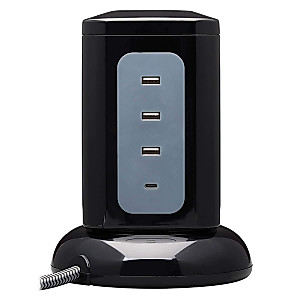 Tripp Lite Surge Protector Tower 6-Outlet 3X USB-A 1x USB C 8ft Cord Black (TLP606UCTOWER)